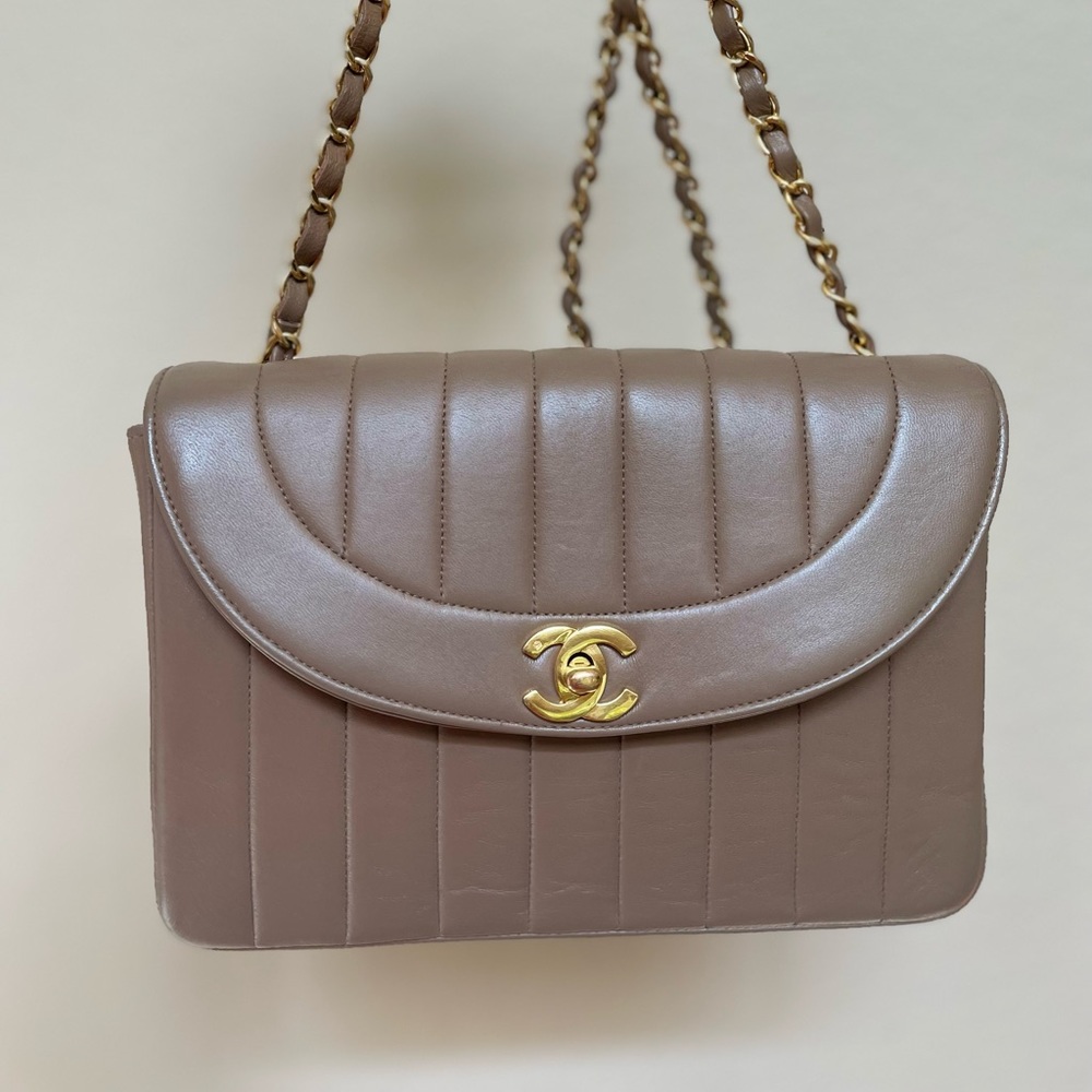 Chanel Halfmoon Vertical Quilt Vintage Bag Brown Taupe - Gem